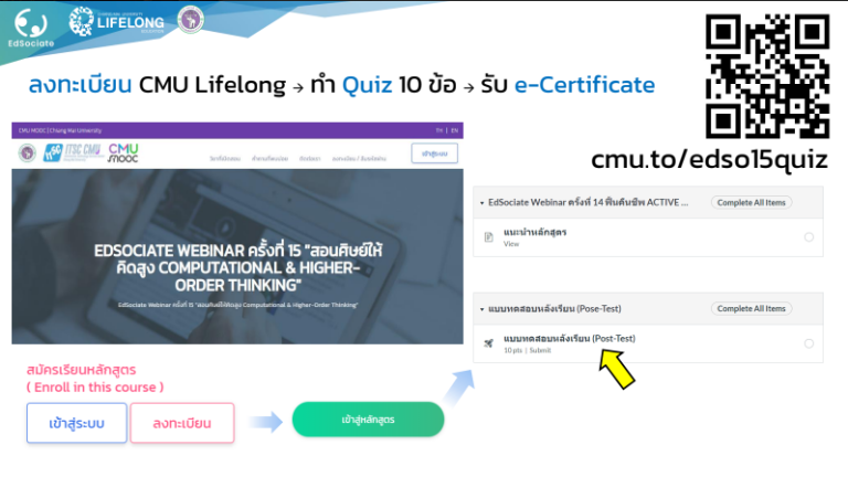 แบบทดสอบหลังอบรมออนไลน์ EdSociate Webinar ครั้งที่ 15 สอนศิษย์ให้คิดสูง Computational & Higher ...